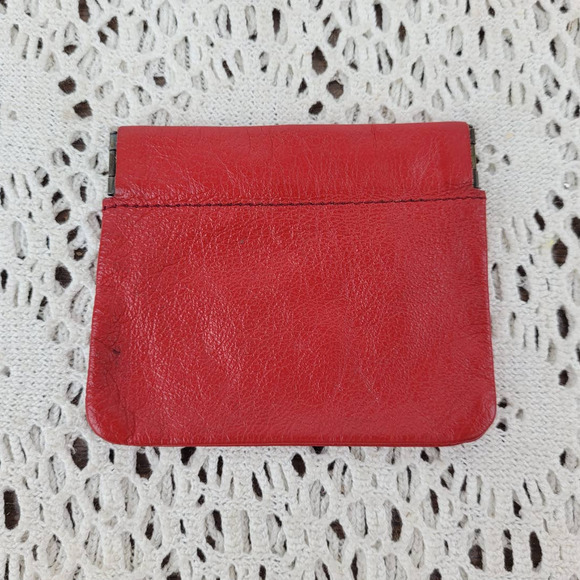 Unbranded | Bags | Vintage 8s Red Leather Coin Purse Wallet Pop Open ...